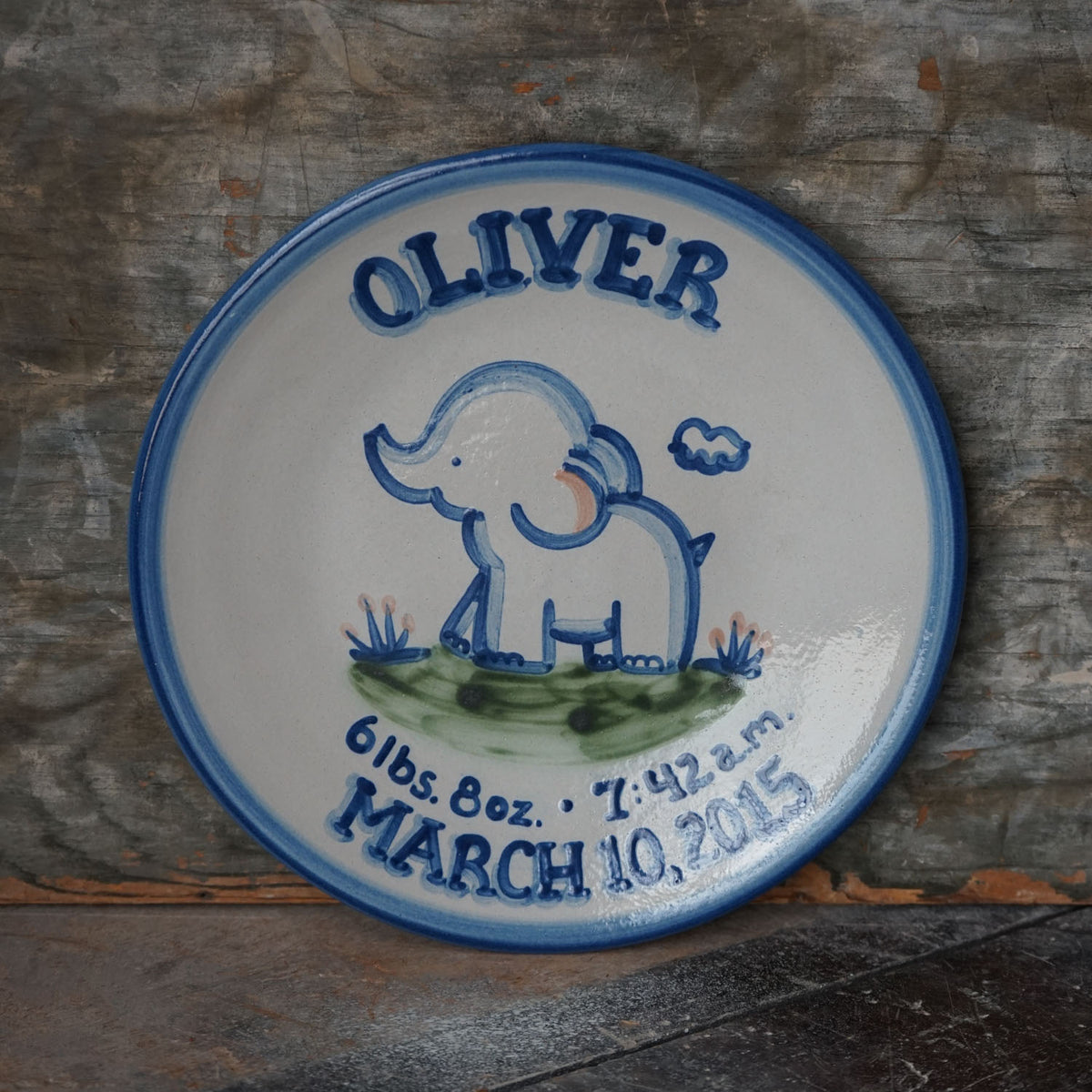 Personalized Birth Plate - Elephant